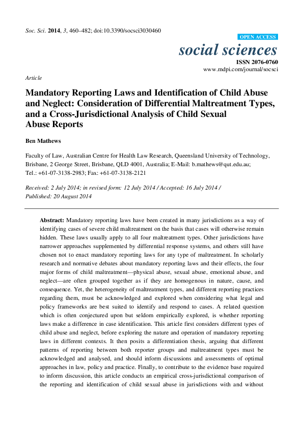 (PDF) Mandatory Reporting Laws and Identification of Child Abuse and ...