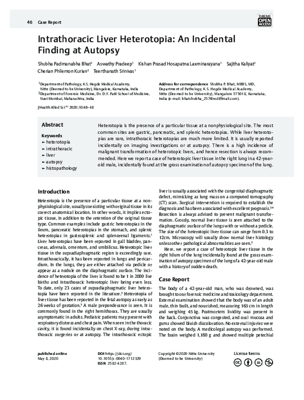(PDF) Intrathoracic Liver Heterotopia: An Incidental Finding at Autopsy