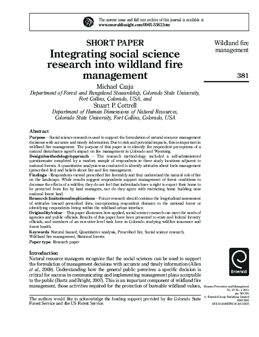 (PDF) Integrating social science research into wildland fire management
