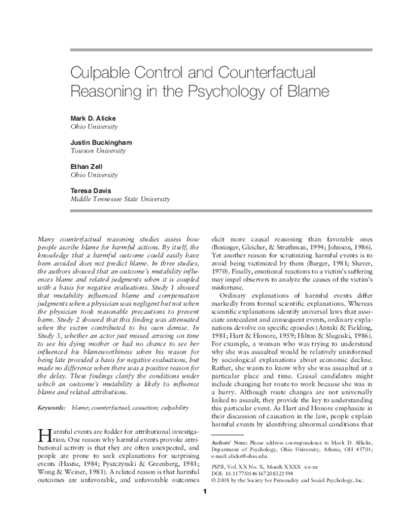 (PDF) Culpable control and counterfactual reasoning in the psychology ...