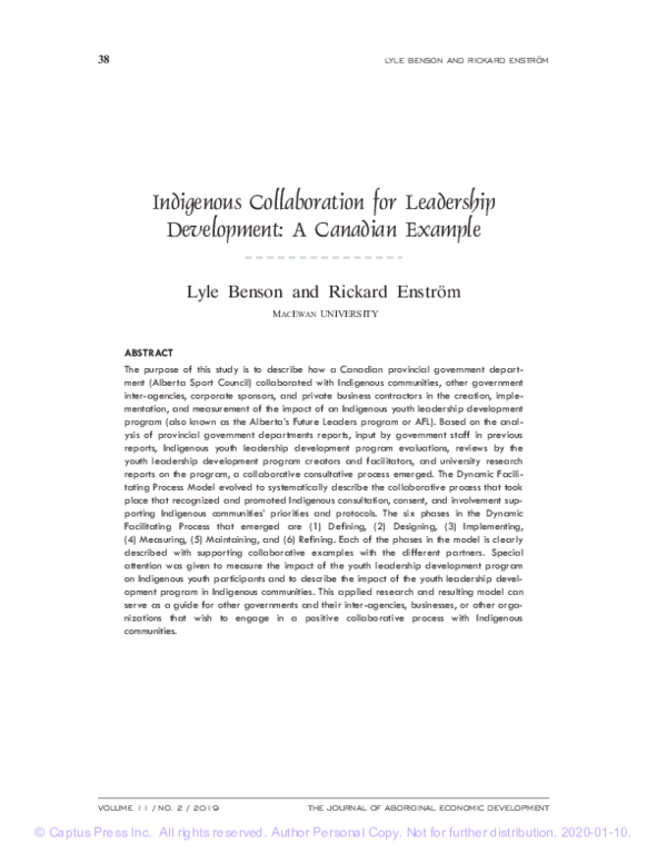(PDF) Indigenous Collaboration for Leadership Development: A Canadian ...
