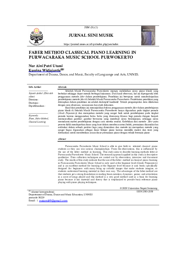 (PDF) Faber Method Classical Piano Learning In Purwacaraka Music School ...