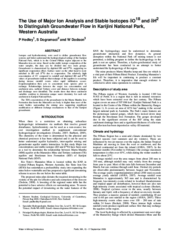 (PDF) The Use of Major Ion Analysis and Stable Isotopes O18 and H2 to ...