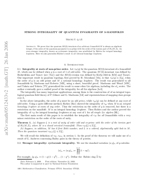 (PDF) Strong integrality of quantum invariants of 3-manifolds
