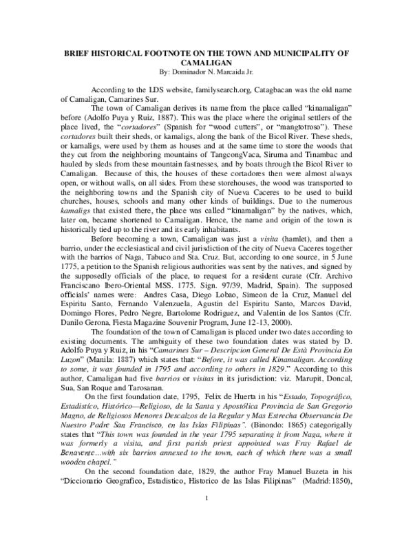 (PDF) BRIEF HISTORICAL FOOTNOTE ON THE TOWN AND MUNICIPALITY OF ...