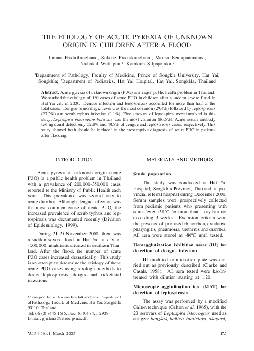 (PDF) The Etiology of Acute Pyrexia of Unknown Origin in Children After ...