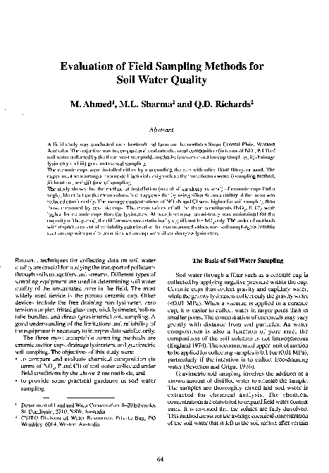 (PDF) Evaluation of Field Sampling Methods for Soil Water Quality