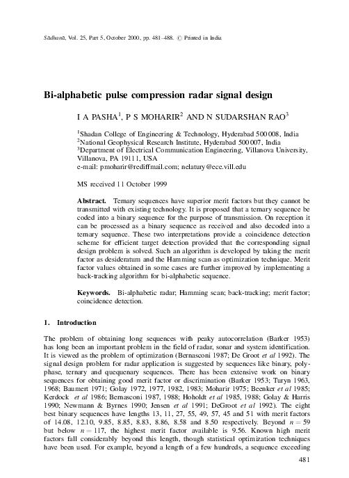 (PDF) Bi-alphabetic pulse compression radar signal design