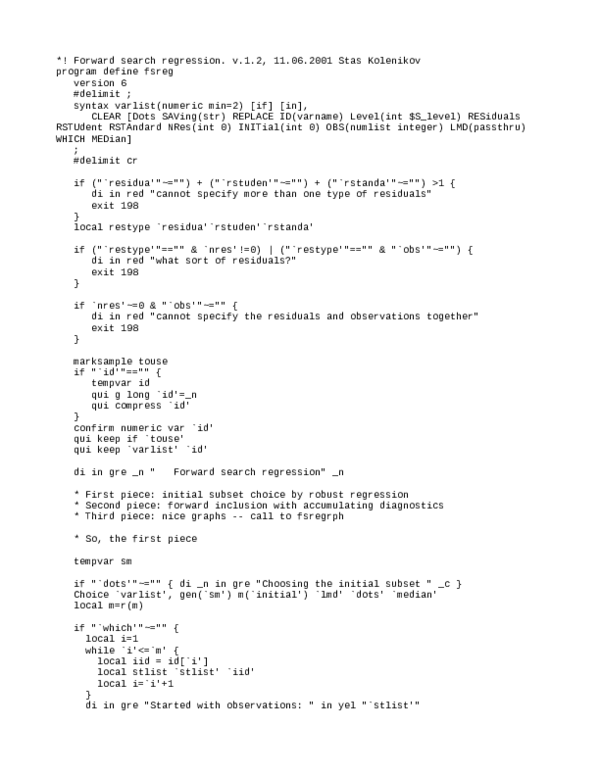 FSREG: Stata module for forward search regression | Stanislav Kolenikov ...