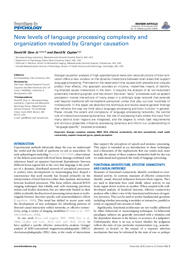 (PDF) New Levels of Language Processing Complexity and Organization Revealed by Granger Causation
