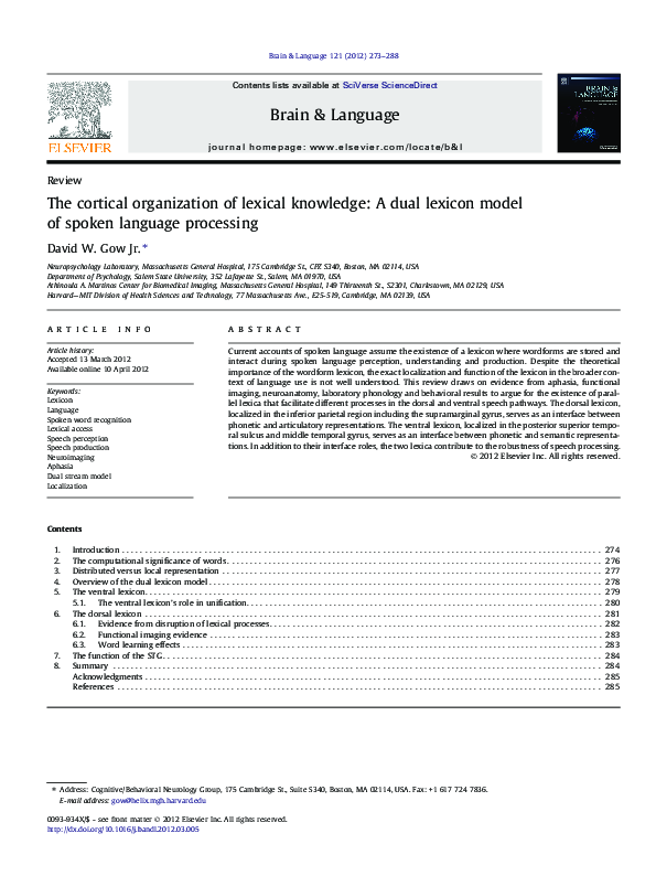 (PDF) The cortical organization of lexical knowledge: A dual lexicon model of spoken language ...
