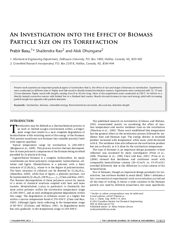 (PDF) An investigation into the effect of biomass particle size on its ...