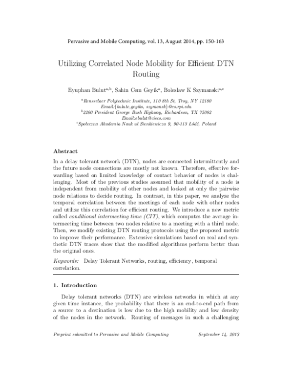 Pdf Utilizing Correlated Node Mobility For Efficient Dtn Routing