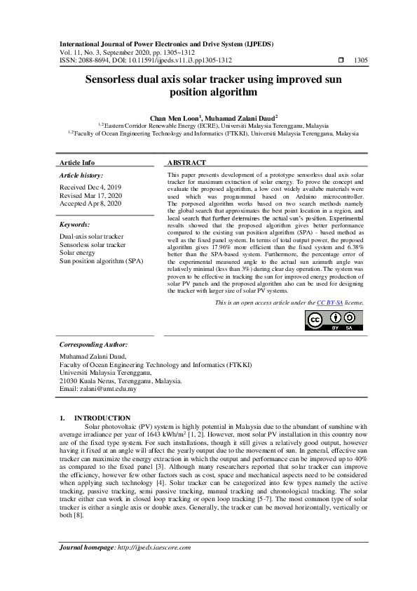 (PDF) Sensorless dual axis solar tracker using improved sun position ...