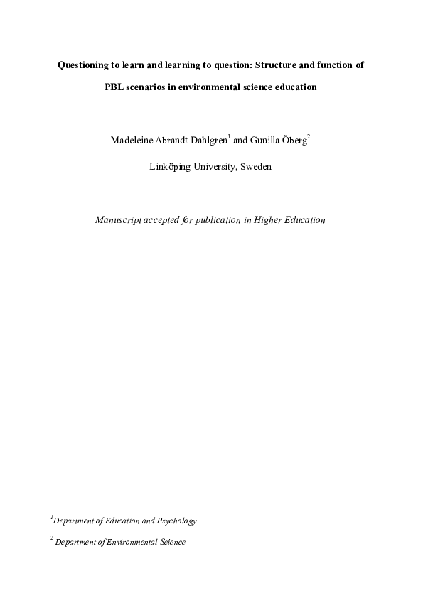 (PDF) Structure and function of PBL scenarios in environmental science ...
