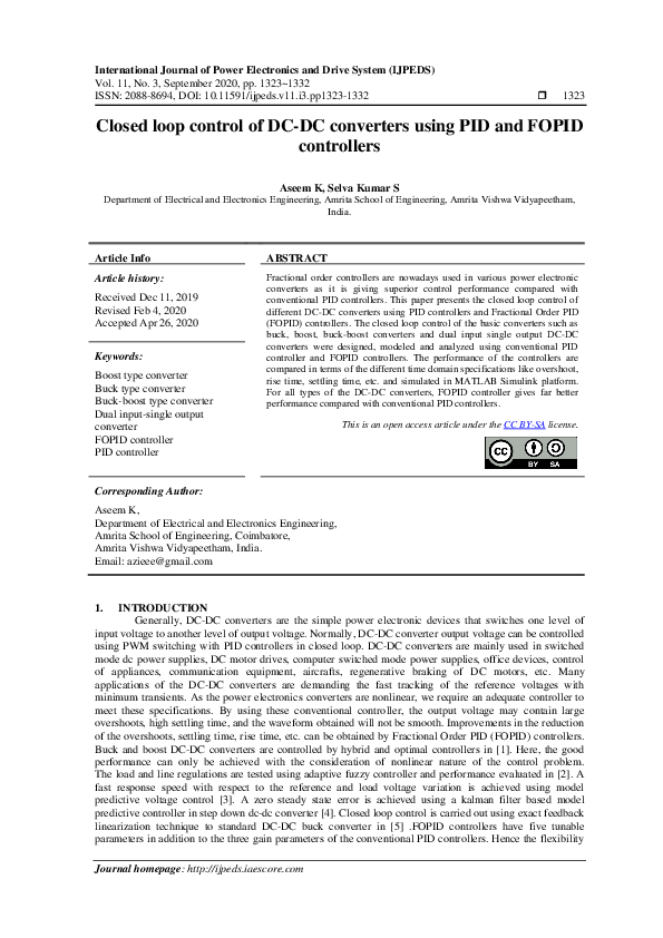 (PDF) Closed loop control of DC-DC converters using PID and FOPID controllers