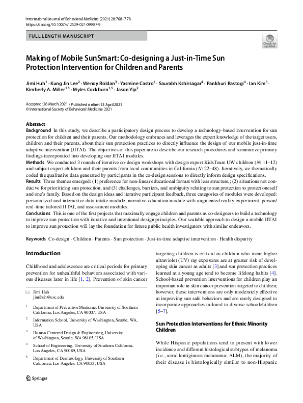 (PDF) Making of Mobile SunSmart: Co-designing a Just-in-Time Sun ...