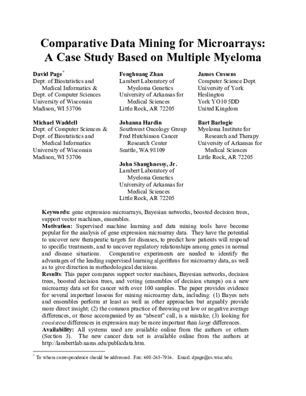 (PDF) Comparative data mining for microarrays: A case study based on multiple