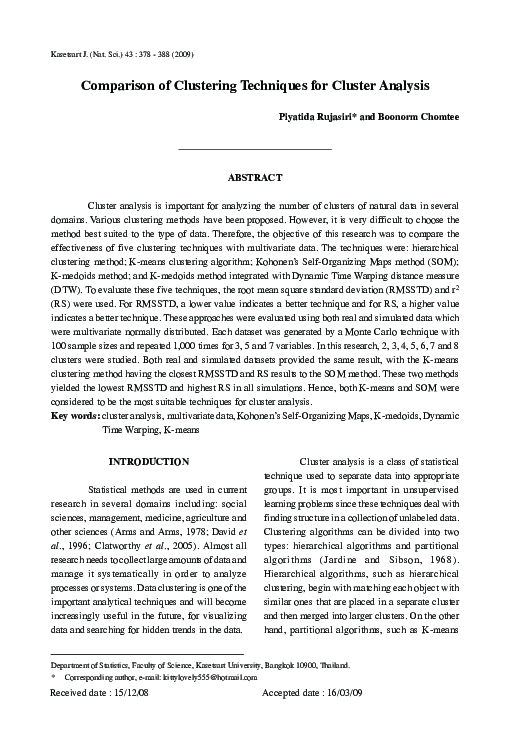 (PDF) Comparison of Clustering Techniques for Cluster Analysis