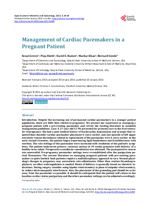 (PDF) Management of Cardiac Pacemakers in a Pregnant Patient