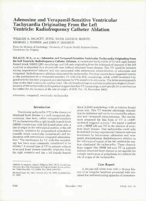 (PDF) Adenosine and Verapamil-Sensitive Ventricular Tachycardia ...
