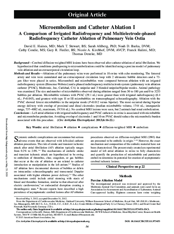 (PDF) Microembolism and catheter ablation I: a comparison of irrigated ...