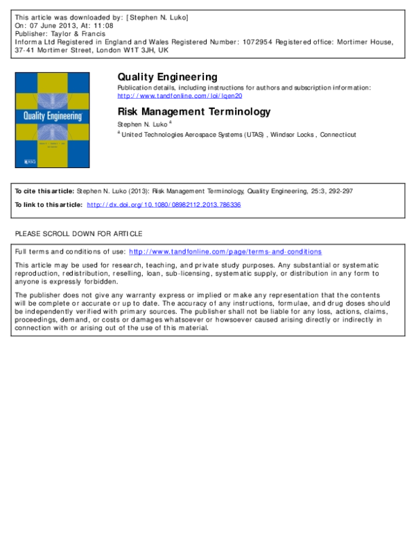 (PDF) Risk Management Principles and Guidelines