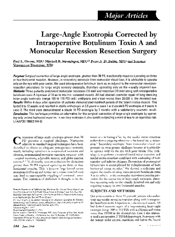 (PDF) Large-Angle Exotropia Corrected by Intraoperative Botulinum Toxin ...