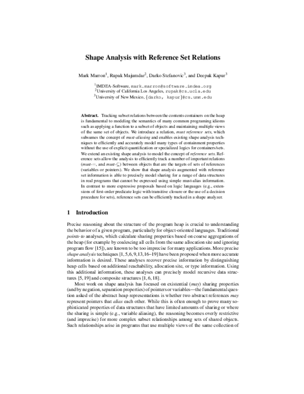 (PDF) Shape Analysis with Reference Set Relations