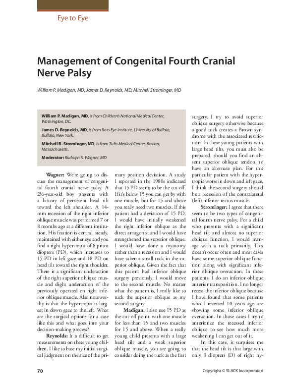 (PDF) Management of congenital fourth cranial nerve palsy