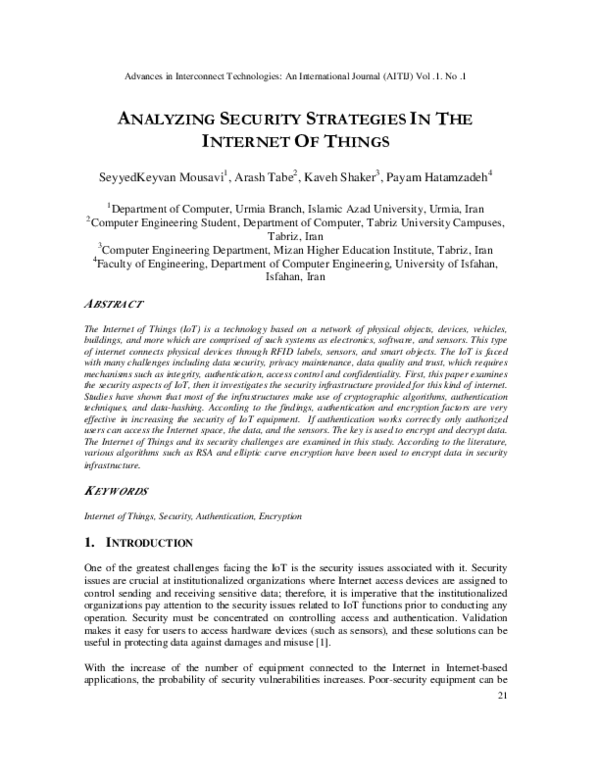 Pdf Analyzing Security Strategies In The Internet Of Things