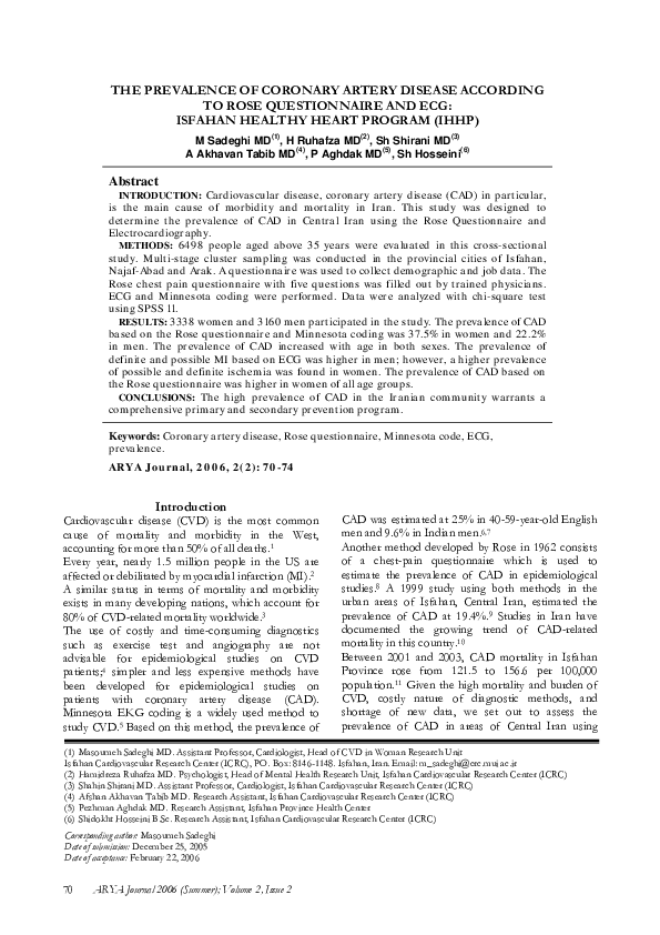 (PDF) The Prevalence of Coronary Artery Disease According to Rose ...