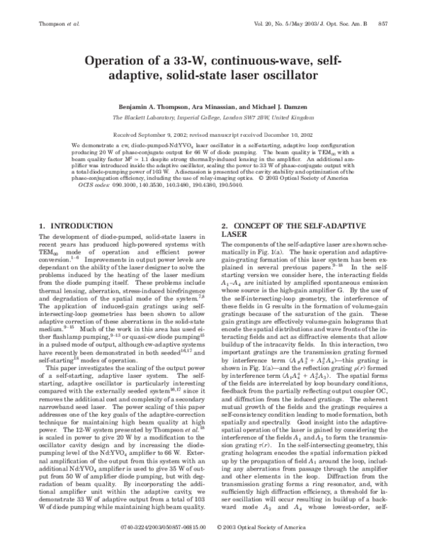 (PDF) Operation of a 33-W, continuous-wave, self-adaptive, solid-state ...