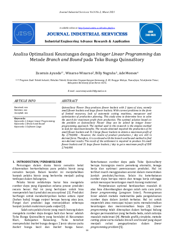 (PDF) Analisa Optimalisasi Keuntungan dengan Integer Linear Programming dan Metode Branch and ...