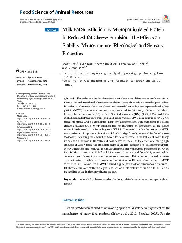 (PDF) Milk Fat Substitution by Microparticulated Protein in Reduced-Fat Cheese Emulsion: The ...