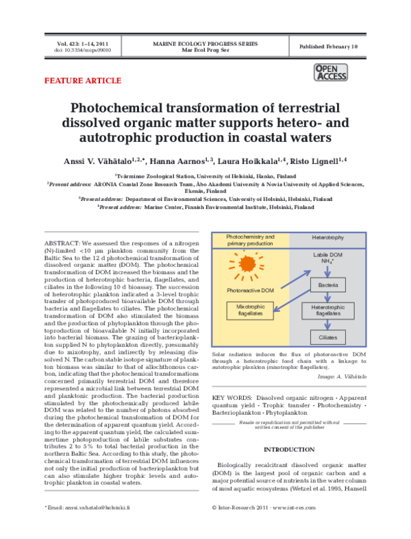 (PDF) Photochemical transformation of terrestrial dissolved organic ...