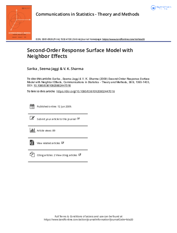 (PDF) Second-Order Response Surface Model with Neighbor Effects