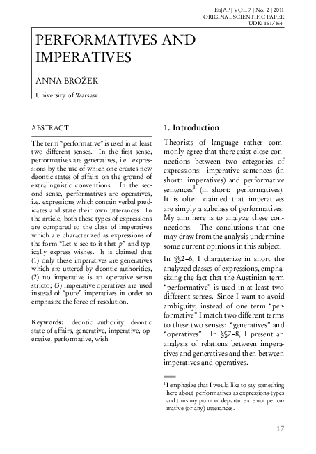 (PDF) Performatives and Imperatives