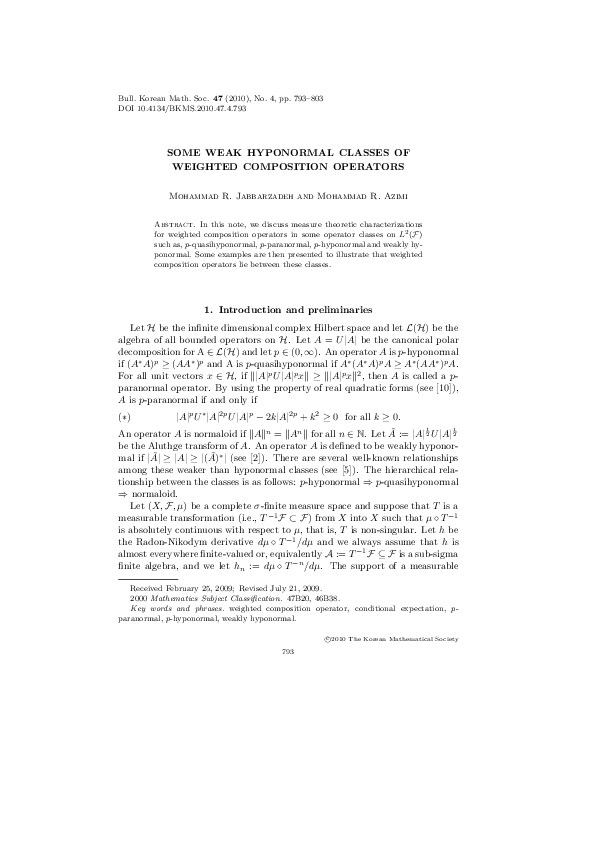 (PDF) Some Weak Hyponormal Classes of Weighted Composition Operators