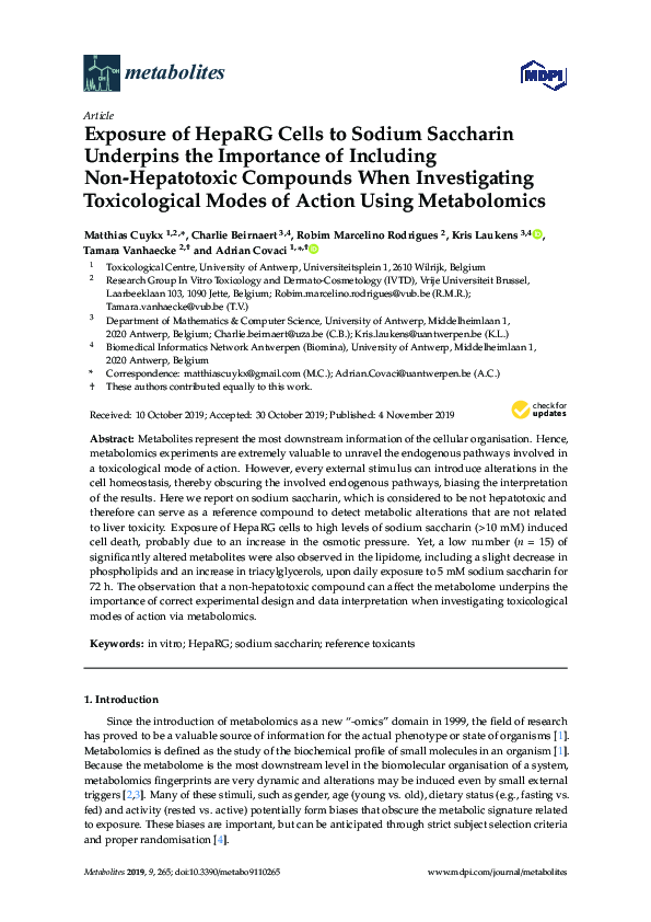 (PDF) Exposure of HepaRG Cells to Sodium Saccharin Underpins the ...
