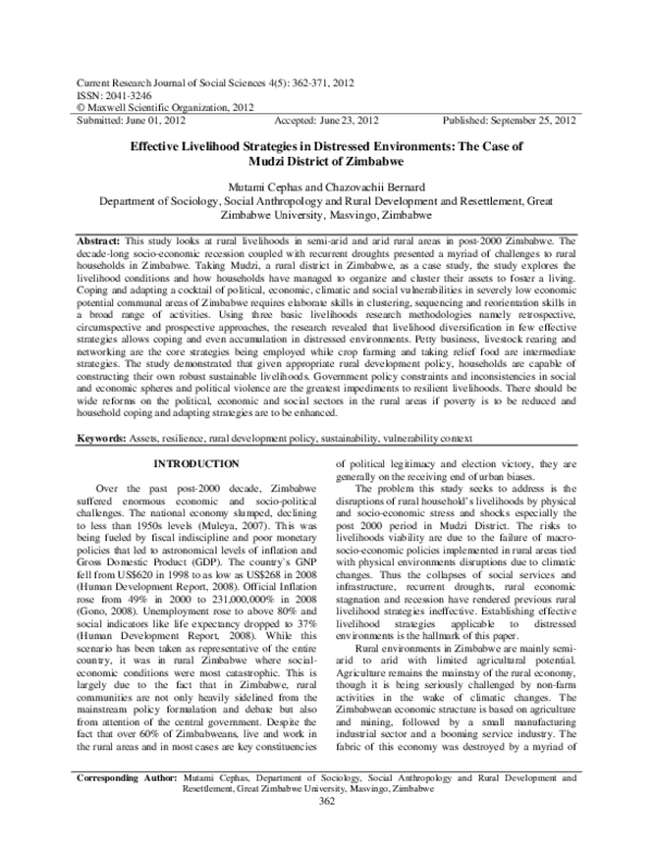 (PDF) Effective Livelihood Strategies in Distressed Environments: The ...