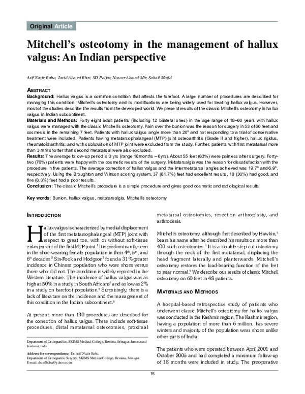 (PDF) Mitchell's osteotomy in the management of hallux valgus: An ...
