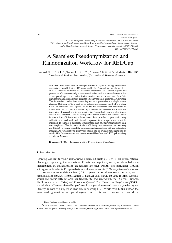 (PDF) A Seamless Pseudonymization and Randomization Workflow for REDCap