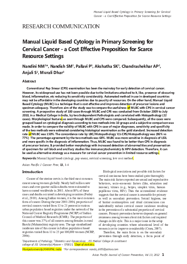 Doc Manual Liquid Based Cytology Method For Detection Of Cervical Cancer