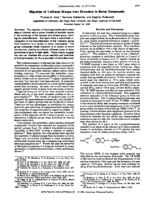 (PDF) Migration of 1-alkenyl groups from zirconium to boron compounds