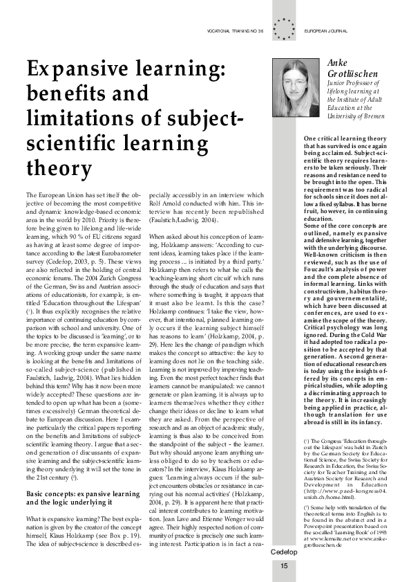 (PDF) Expansive Learning: Benefits and Limitations of Subject ...