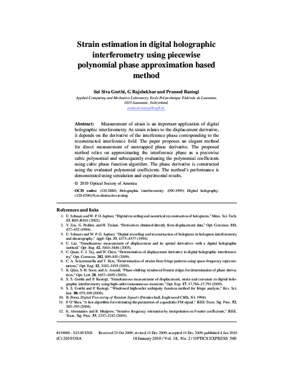 (PDF) Strain estimation in digital holographic interferometry using piecewise polynomial phase ...