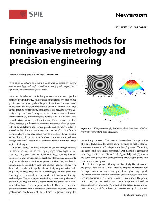 (PDF) Fringe analysis methods for noninvasive metrology and precision ...