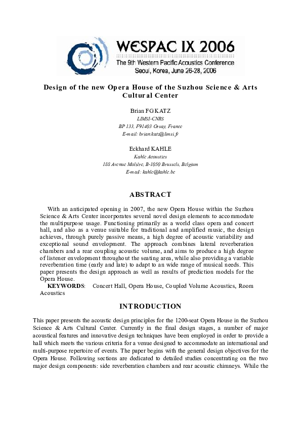 (PDF) Design of the New Opera House of the Suzhou Science & Arts ...