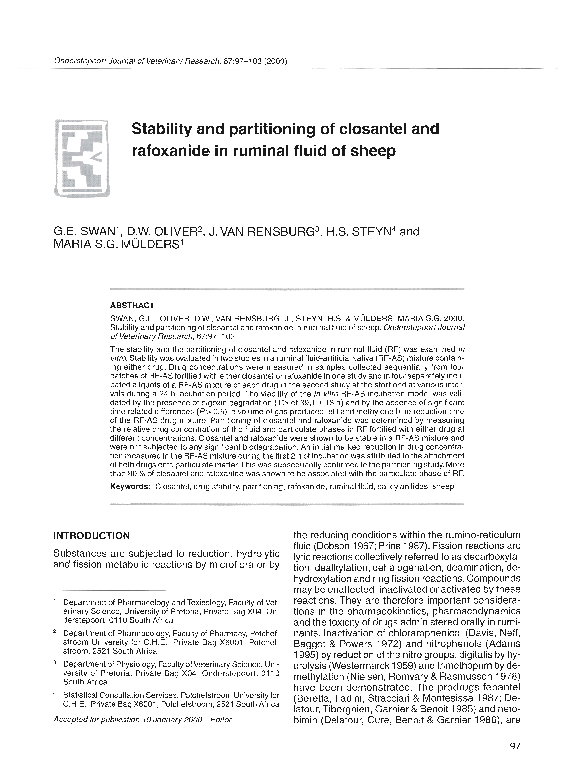 Stability and partitioning of closantel and rafoxanide in ruminal fluid ...